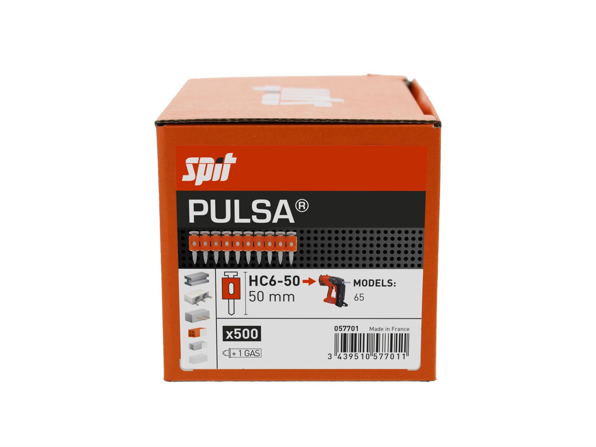 Spit 057701 HC6-50 Pulsa 50mm Steel & Concrete Nails c/w 1 Fuel Cell ...