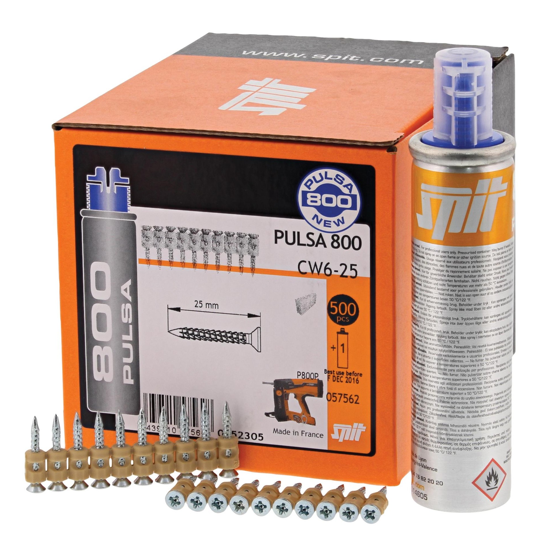 Spit 057562 CW6 25mm Removable Collated Timber Pins 500 Box c/w 1 Fuel ...