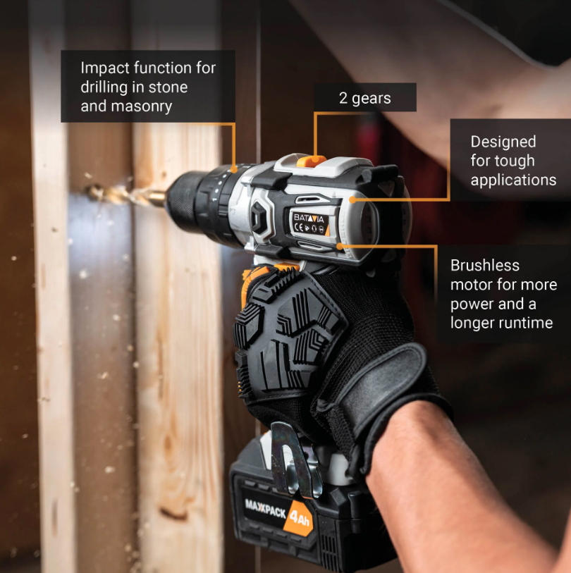 Batavia MAXXPACK Ultra Brushless Combi Drill with 2.0Ah Batteries & Charger