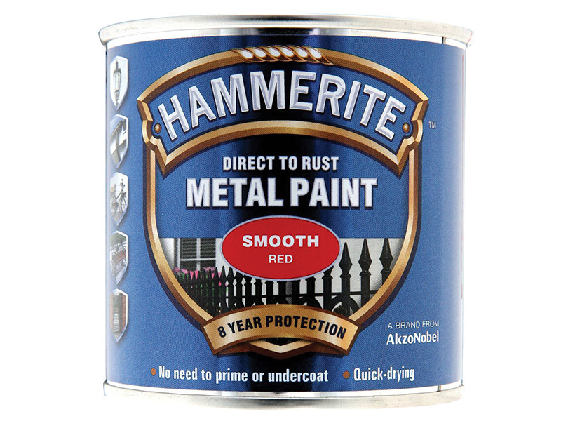 Hammerite HMMSFR250 Direct to Rust Smooth Finish Metal Paint Red 250ml ...