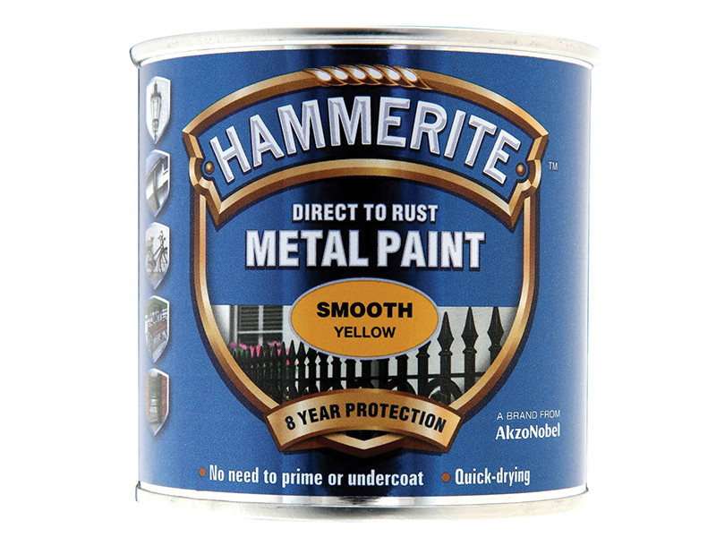 Hammerite HMMSFY250 Direct to Rust Smooth Finish Metal Paint Yellow ...