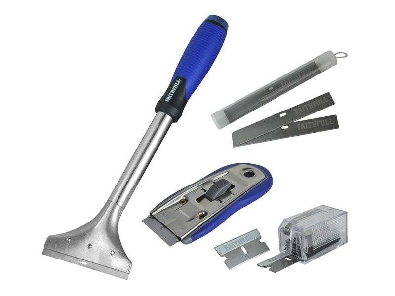 Faithfull FAISCRASET4 Long Handled Scraper & Razor Blade Scraper Set ...